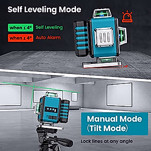 Seesii laser level,16 Lines Green Electronic Self Leveling Tool 4D Four-Plane Leveling and Alignment Line Laser Level Outdoor Pulse Mode-Rechargeable Battery, Portable Toolbox LL110