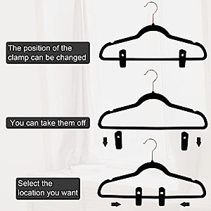 Velvet Hangers Clips,IEKEODI 18Pack Black Pants Hangers Velvet Clips,Strong Finger Clips Perfect for Thin Velvet Hangers