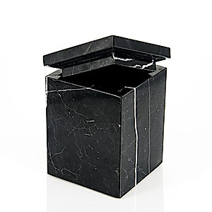 WORHE Marble Cotton Swab Ball Holder with Lid Black Marble Canister for Qtips Jewelry Necklace Ring Earring Coffee Bean Canister Storage jar Gift Case (DLB202)