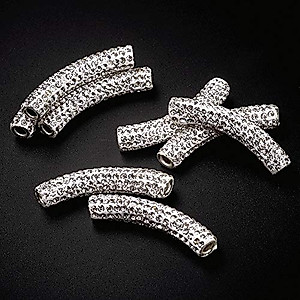 Beadthoven 10pcs 45x9mm Tube Brass Middle East Rhinestone Beads Silver Clay Pave Round Beads Disco Rhinestone Crystal Shamballa Beads for Jewelry Making Handmade Crafts Accessories Supplies