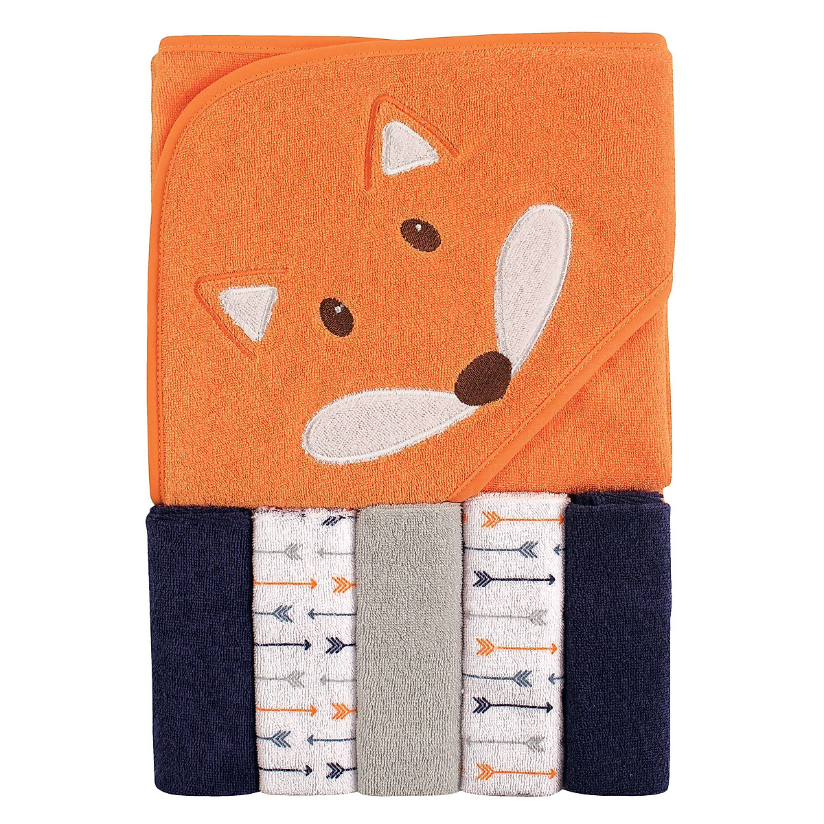 Luvable Friends Unisex Baby Hooded Towel with Five Washcloths, Boy Fox, One Size