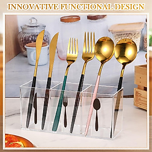 Suzile Acrylic Cutlery Storage Organizer Bin Clear Silverware Caddy Countertop Knife Spoon and Fork Holder Kitchen 3 Section Tableware Storage Box for Cabinet Indoor Outdoor Home Flatware Dining Room