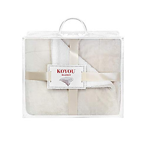 KOYOU Super Soft Beige Plush Sherpa Borrego Blanket Throw Queen or Full Size Bed