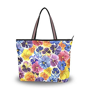 LINQIN Medium Tote Bags Shoulder Bag Handbags for Women Mom School Work Gift Shopping - The Garden Tricolor Pansy Flower