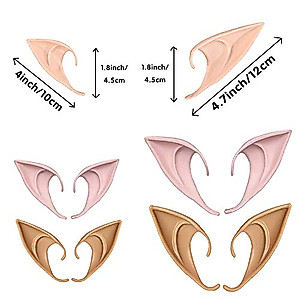 6 Pairs Fairy Pixie Elf Ears,Latex Fairy Pixie Elf,Fairy Goblin Vampire Elven Ears for Cosplay Halloween Christmas Any Themed Party (2 Sizes,3 Colors)