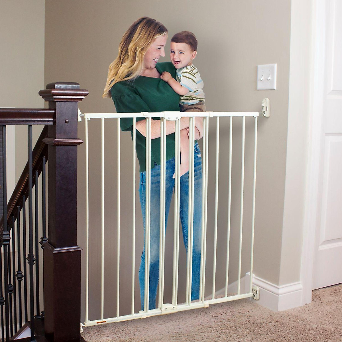 Toddleroo by North States Baby Gate for Stairs and Doorways: Tall Easy Swing & Lock Series 2 Child Gate, Fits Openings 28.68"-47.85" Wide. Safety Latch, Hardware Mount. (36" Tall, Warm White)
