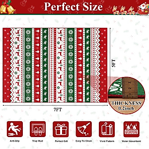 U'Artlines Christmas Washable Area Rug 5 X 7 ft Colorful Christmas Tree Deer Bell Laundry Rug Runner Non Slip Winter Soft Throw Rugs Carpet for Entryway Living Room Bedroom