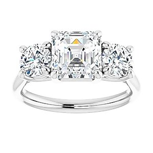 Moissanite Ring 10K Solid White Gold Handmade Engagement Ring 2.0 CT Asscher Cut Moissanite Diamond Three Stone Wedding/Bridal Rings for Women/Her Propose Ring By Rivaan Jewel (5.5)