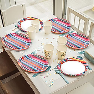 50 PCS Mexican Serape Fiesta Oval Paper Plates 11" Large Disposable Colorful Stripes Mexico Platters, Dish Tray for Mayo Fiestas Dance Pinata Mexico Taco Colorful Ponchos Dinner Party Tableware