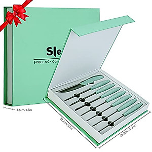 Slege 8pcs Steak Knife Set, Stainless Steel Knives with Extre-light Straw Handle, Serrated