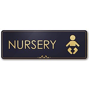 Baby Nursery Sign Nursery Mother's Room Sign, Black/Gold, Engraved, 3" x 9", Fade Resistance, Indoor/Outdoor Use, USA MADE By My Sign Center