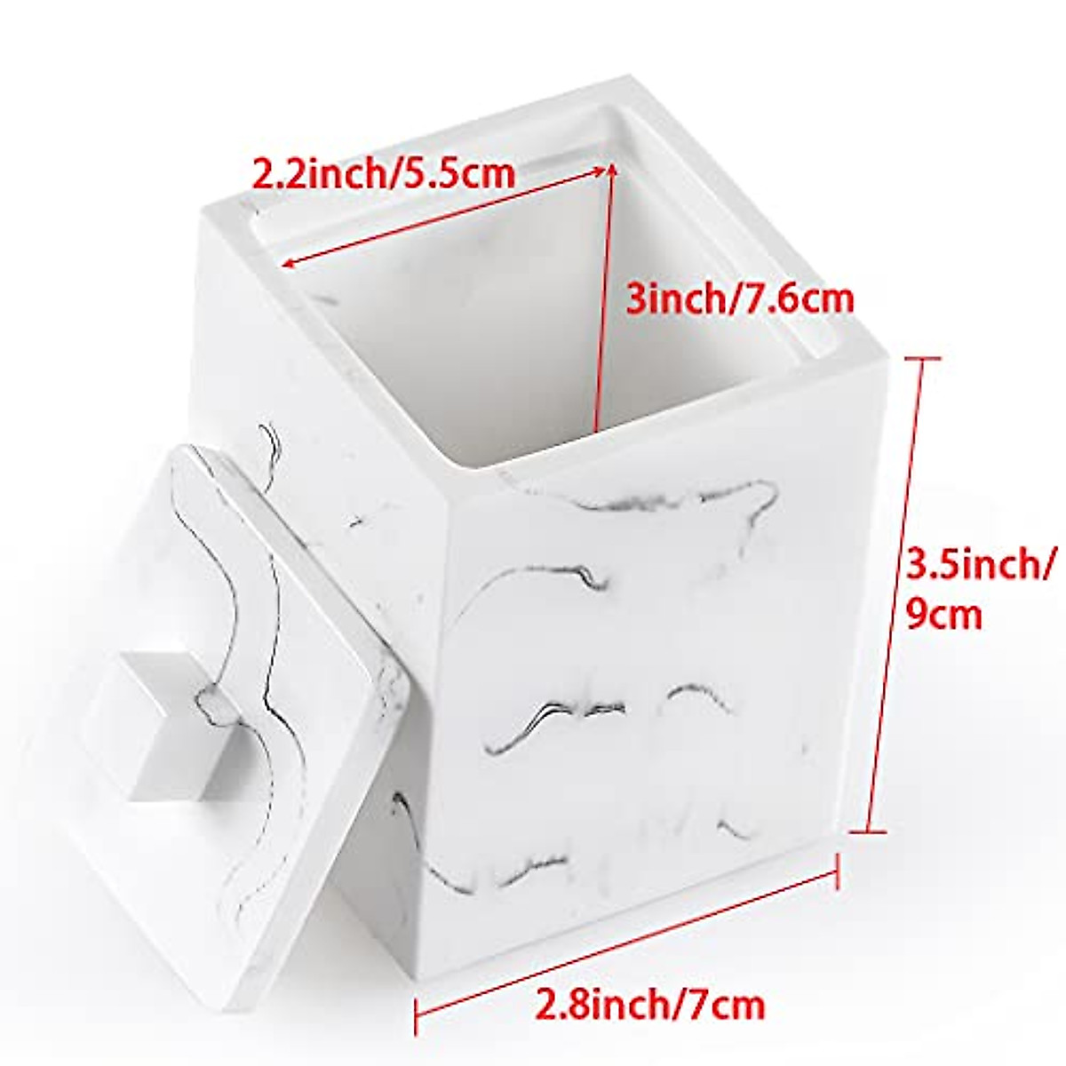 Sanbege 2 pcs Cotton Swab Holder with Lid, Resin Q-tips Container, Cotton Ball Canister for Vanity, Dresser Counter, Bathroom Sink Organizer (White Marble)