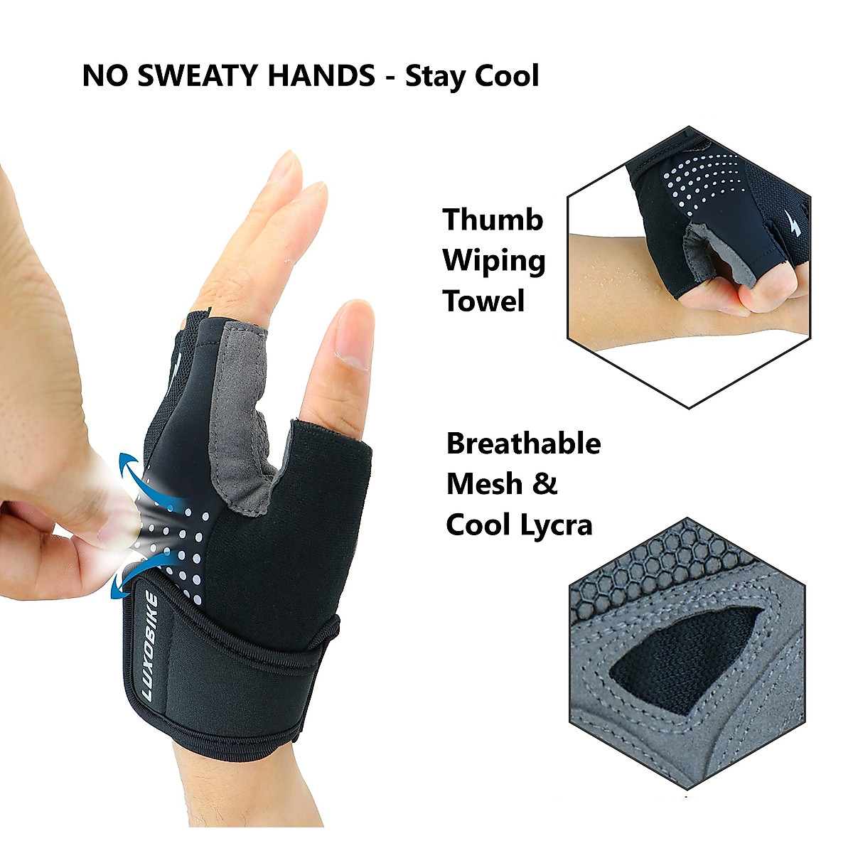 LuxoBike Cycling Gloves Mens Road Bike Gloves for Men-[5MM Gel Pad] Specialized Biking Gloves-[Ultra Breathable] Half Finger Road Bike Bicycle Gloves-[Silicone Antislip] for Cycling