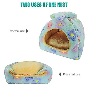 HOMEYA Small Animal Pet Bed, Sleeping House Habitat Nest for Guinea Pig Hamster Hedgehog Rat Chinchilla Hideout Bedding Snuggle Sack Cuddle Cup Cage Accessories with Removable Washable Mat(Blue)