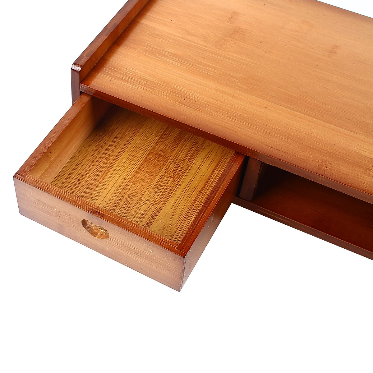 DNYSYSJ Computer Monitor Stand,27L*9W*7H,Laptop Stand Shelf w/2 Drawer,Bamboo Computer Riser,Office Desktop Laptop Support Shelf Organizer for PC Screen/TV Stand