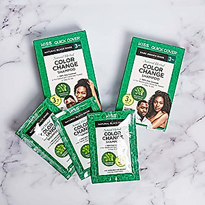 Kiss Quick Cover Natural Herbal Color Change Shampoo 3 Pouches (2 PACK, Natural Black)