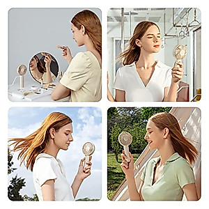 JISULIFE Handheld Portable Small Fan with 3 Speeds, USB Rechargeable Hand Fan, Personal Fan Battery Operate for Outdoor, Indoor, Commute, Office, Travel -Beige