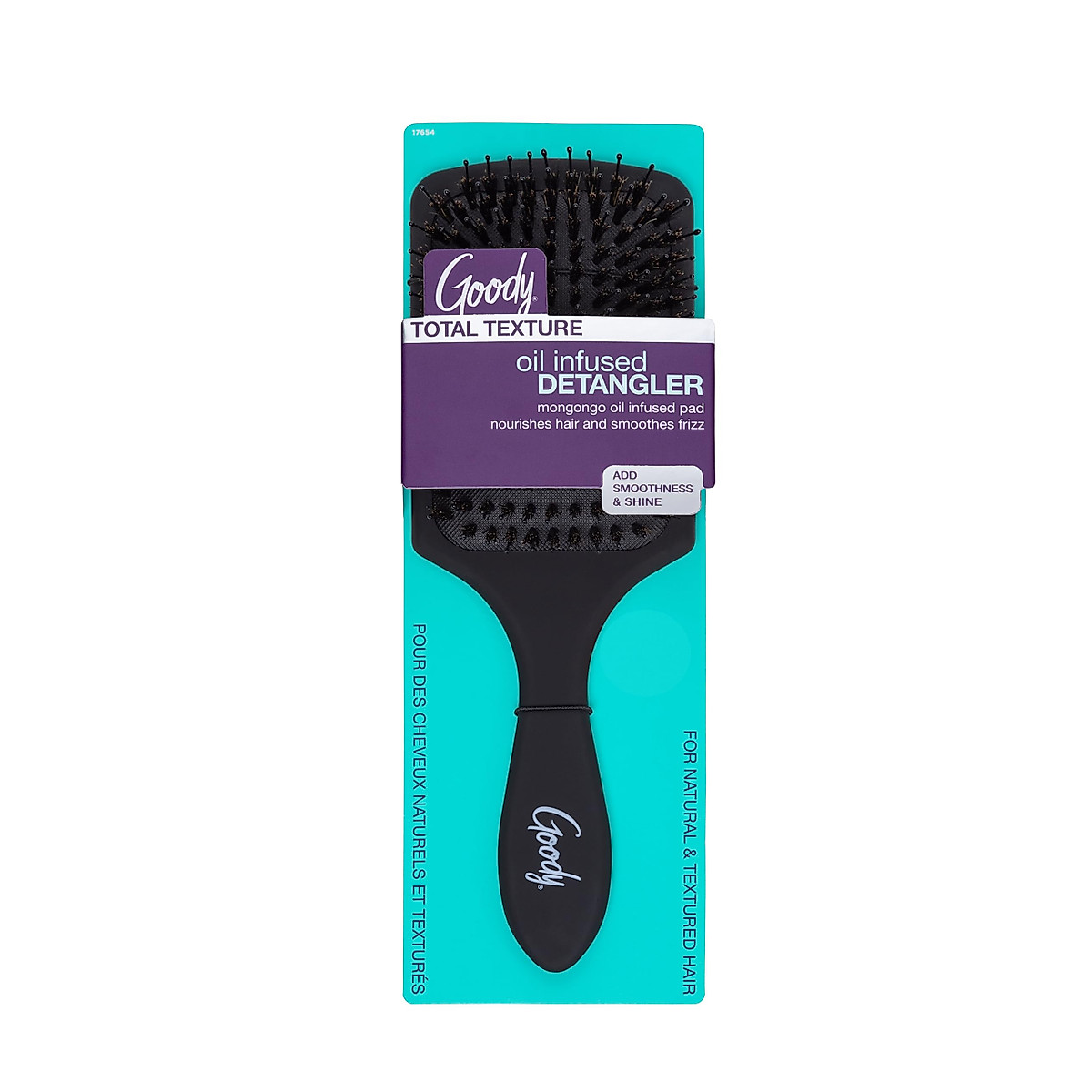 Goody Total Texture Mongongo Oil Brush - Oil Infused Detangler Adds Luster and Shine and Protects Hair - Pain-Free Hair Accessories for Women and Girls - Durable for Everyday Use - Black