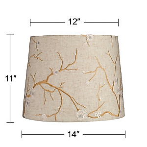 Beige Plum Flower Embroidery Medium Drum Lamp Shade 12" Top x 14" Bottom x 11" Slant (Spider) Replacement with Harp and Finial - Springcrest