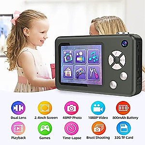 Digital Camera, 48MP Digital Point & Shoot Cameras for Teens, Portable 1080P Camera for Boys&Girls Beginners, Gift for Christmas Birthday(Black)