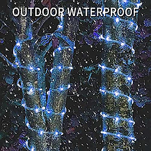Oluote Solar String Lights Outdoor Rope Lights, 33ft 100 LEDs Waterproof Tube Lights with Solar Panel for Outdoor Home Garden Parties Independence Day Decor (Blue, 33FT)