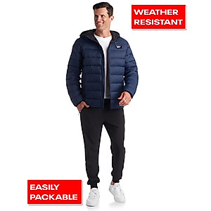 Reebok Men's Jacket – Lightweight Hooded Quilted Puffer Coat – Warm Insulated Winter Jacket for Men (S-4X), Size Medium, Solid Vector Navy