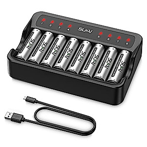 SUKAI Rechargeable AA Batteries with Charger, 8 Count 2800mAh High Capacity and Low-self Discharge 1.2V Ni-MH Double A Batteries, with Smart Battery Charger for AA AAA, USB or Type-C Fast Charging