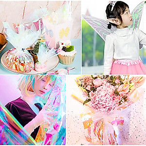 Pengxiaomei 32in x 50 Ft Iridescent Cellophane Wrap for Gift Baskets Flower Wrapping Paper Holographic Cellophane Wrap Roll for Gift Floral Bouquet Wrapping