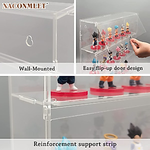 Naconmlet Clear Acrylic Display Case LED Light for Mini Figures,Wall Mounted Display Cabinet 3 Tiered Display Box for Display Figure Dustproof Showcase for Collectibles