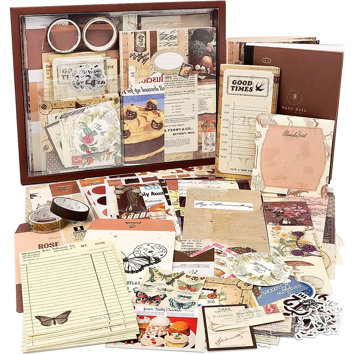 Draupnir Vintage Aesthetic Scrapbook Kit(346pcs), Bullet Junk Journal Kit with Journaling/Scrapbooking Supplies, Stationery, A6 Grid Notebook with Graph Ruled Pages.DIY Gift for Teen Girl Kid Women.
