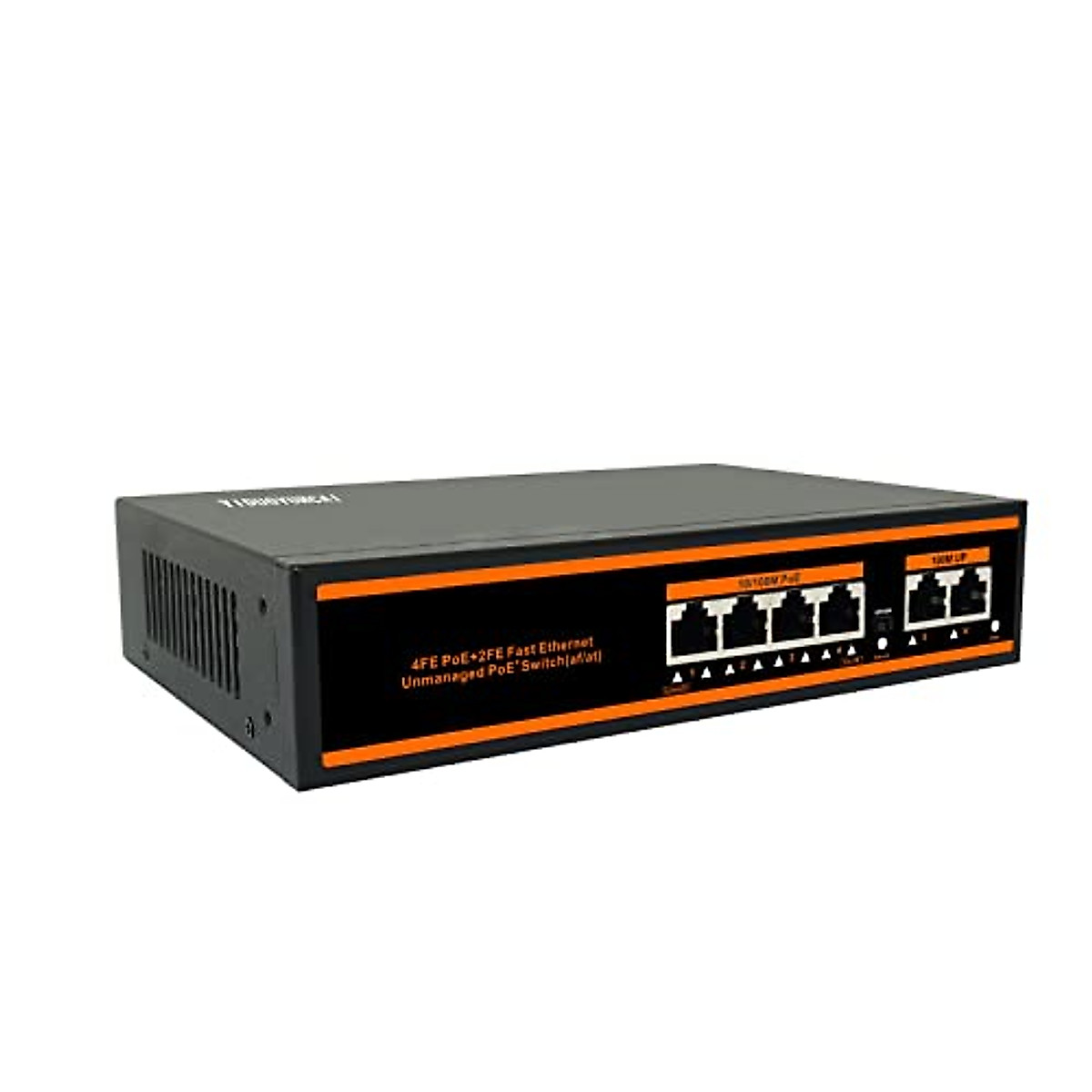 6 Port PoE Switch (4 * 100Mbps PoE Port+2 * 100Mbps Uplink Port),78W,802.3af/at,VLAN,Metal Fanless,Unmanaged Plug and Play