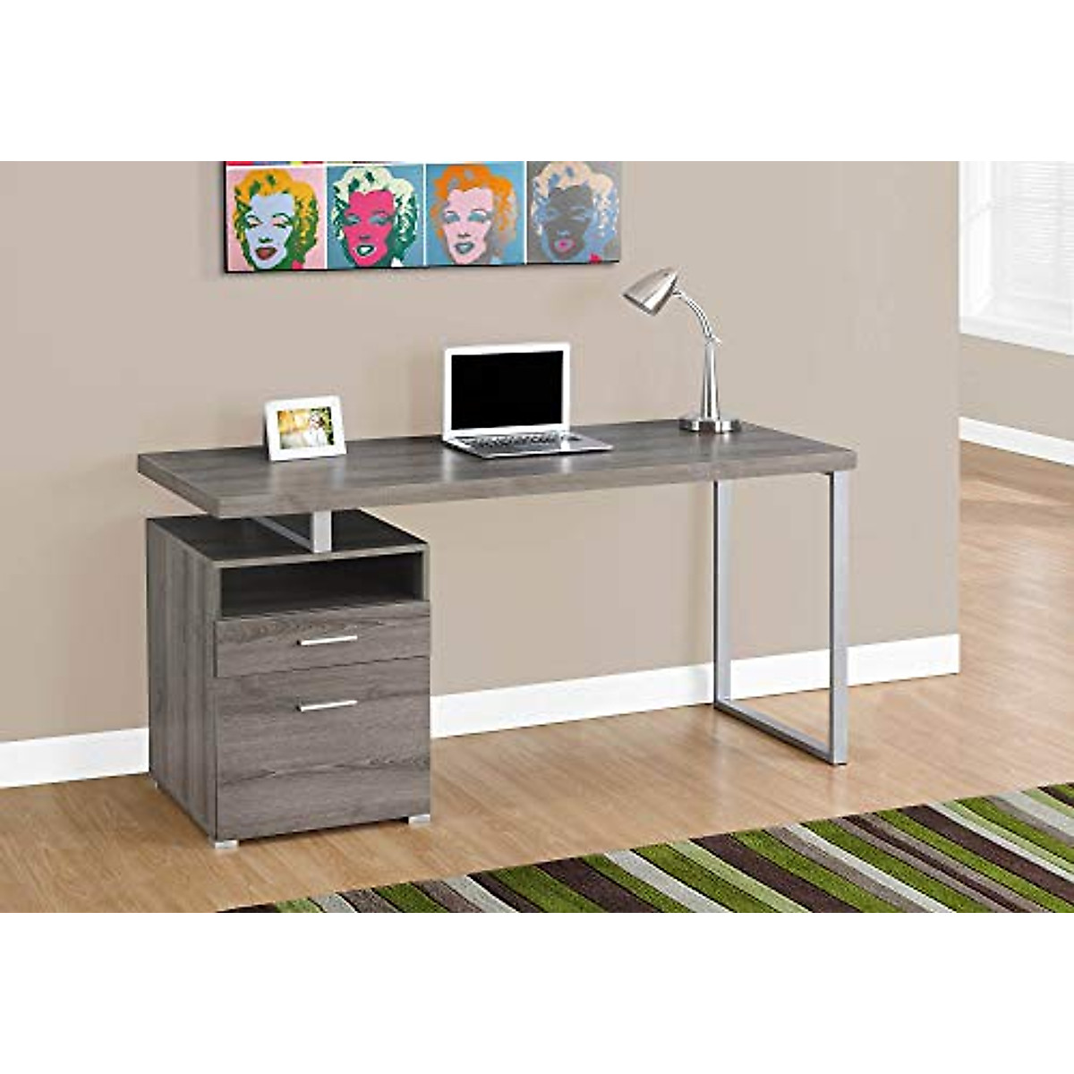 Monarch Specialties Computer Writing Desk for Home & Office Laptop Table with Drawers Open Shelf and File Cabinet-Left or Right Set Up, 60" L, Dark Taupe