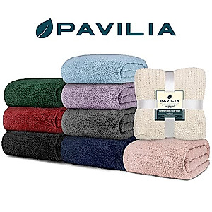 PAVILIA Plush Throw Blanket, Fluffy Textured Fleece Throw, Super Soft Cozy Microfiber Blanket for Sofa Couch Bed (Cream Beige, 60x80 inches)