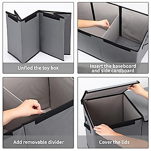 Fixwal Toy Box for Boys - Extra Large Toddler Toy Box Kids Toy Chest, Toy Box for Living Room Area, Collapsible Removable Divider for Nursery Playroom Bedroom Closet, 36"x12.6"x16" (Grey)