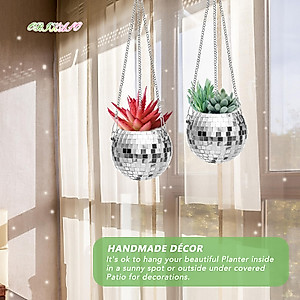 ORIKASO 2 Pcs 4" Disco Ball Planter with Chain - Mirror Ball Flower Succulents Pots - Home Boho Hanging Planter - Ideal for Indoor and Outdoor Decorations