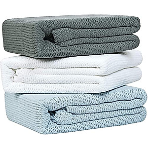 Linteum Textile Supply Leno Weave Blue Blanket, Queen 100% Cotton, Lightweight, Warm, Extra-Fluffy, Premium and Durable Soft & Cozy Bed Blanket for Bed, Couch, Sofa Throw for All Season