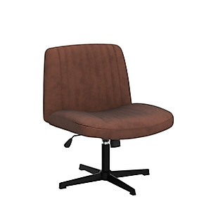 Armless Wide Office Chair No Wheels Fabric Padded Desk Chair Task Vanity Chair Swivel Home Office Desk Chair 120°Rocking Mid Back Ergonomic Computer Chair for Make Up,Small Space, Bed Room(Brown)