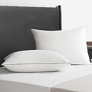 downluxe Premium Down Feather Pillow Luxury Hotel Collection - Bed Pillow for Sleeping with Silver Piped Edges, King Size (20"×36", Pack of 2)