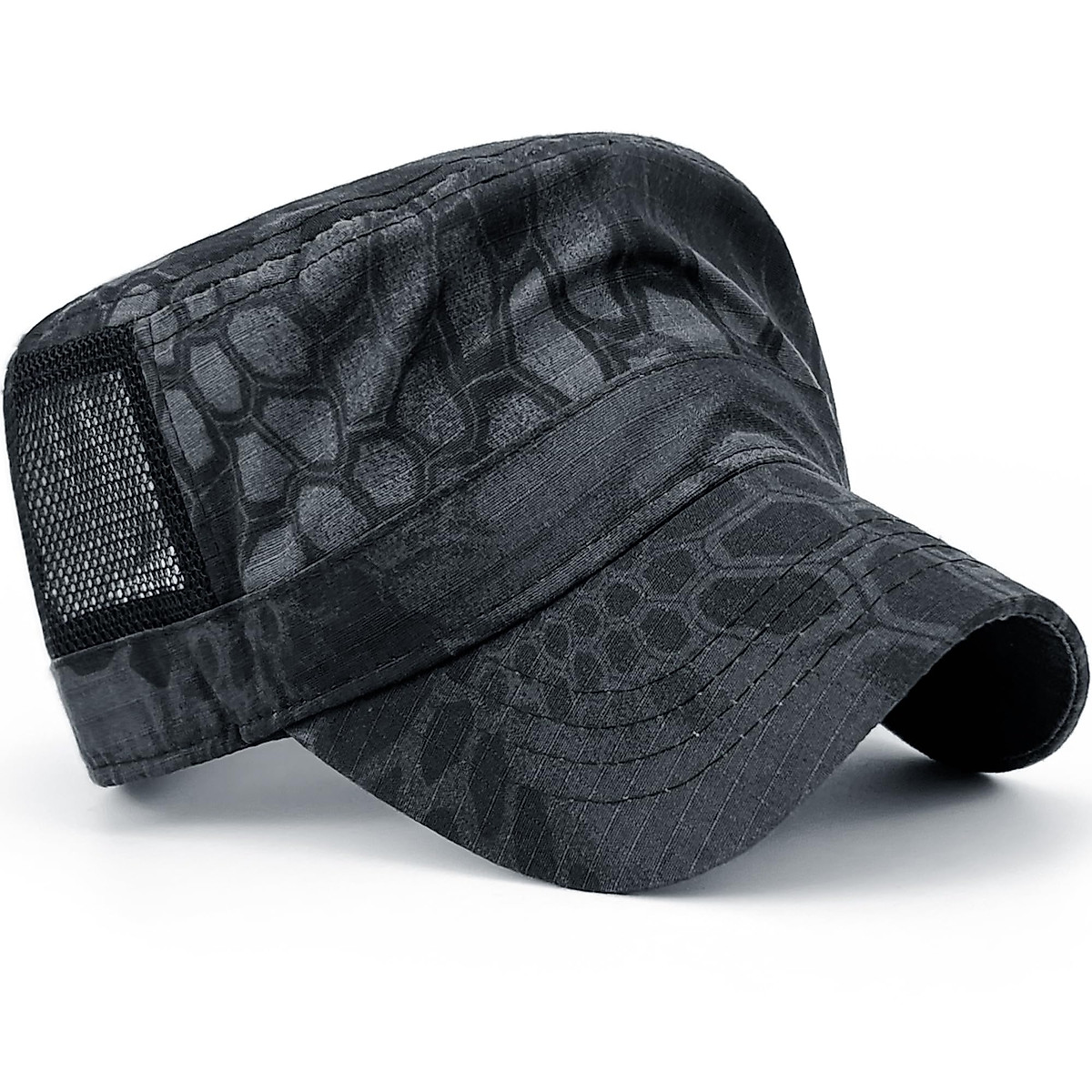 Rayna Fashion womens Mesh Snake Camouflage Camo Cadet Army Adjustable USA American Flag Military Flat Top Baseball Sun Cap, Python, X-Large