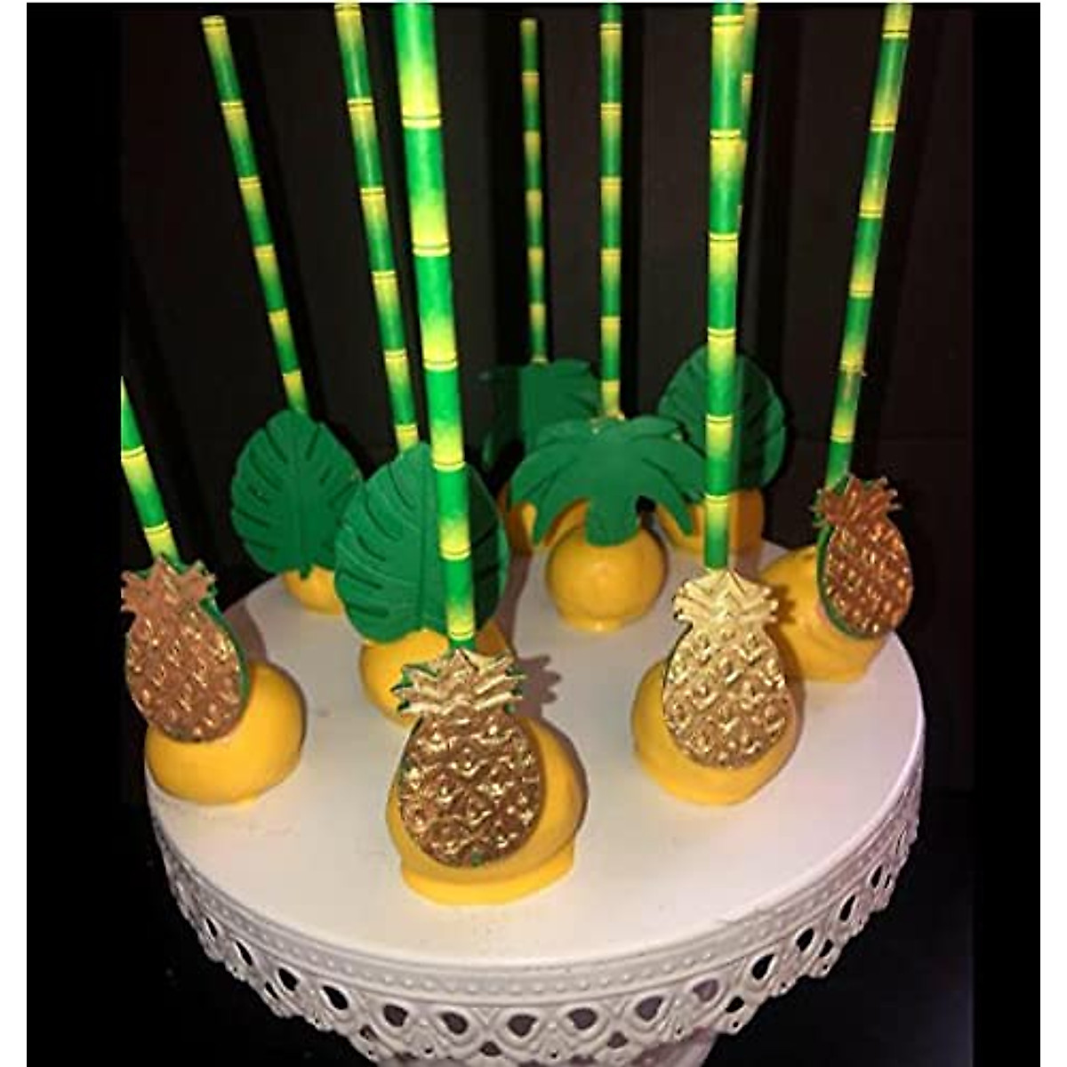 ALINK Bamboo Print Paper Straws, Biodegradable Disposable Party Drinking Straws for Juices, Shakes and Smoothies, Pack of 100