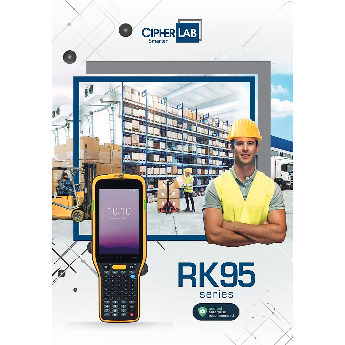 CipherLab RK95 2D Imager/Barcode Scanner/UPC Reader Android 9 Worldwide GMS & AER Certified 802.11 a/b/g/n/ac Bluetooth 5.0 Non-NFC 3,000 mAh Li-ion Battery
