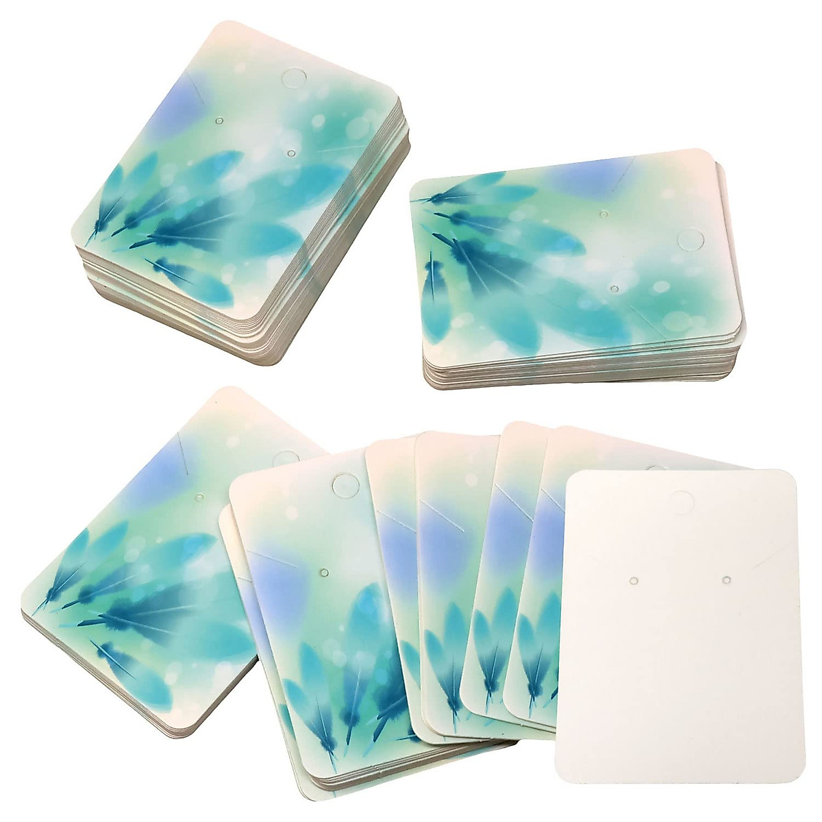 Honbay 100PCS Earring Cards Blue Feather Design Jewelry Display Card Hanging Card and 100PCS Self Sealing Bags for Earrings Necklace Jewelry Packing (2 x 2.8 Inch)