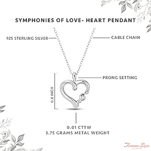 Femme Luxe Symphonies of Love - Open Heart Pendants With Treble Clef, Diamond Accent in 925 Sterling Silver, Hypoallergenic, Gift Ready Packaging (Symphony)