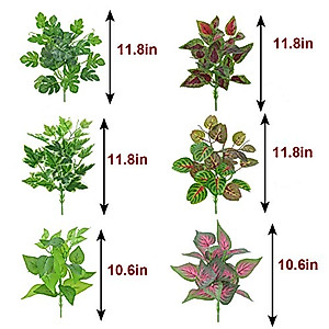 kathson Reptile Terrarium Plants Hanging Artificial Lizards Habitat Climbing Decorations with Suction Cups Pets Tank Fake Green Plastic Ornament for Amphibians Bearded Dragons 6PCS