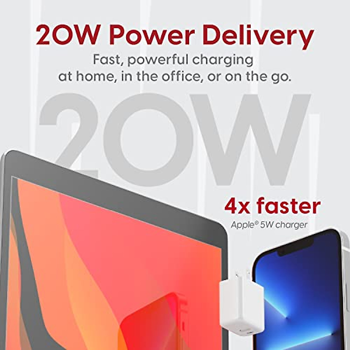 TALK WORKS USB Wall Charger Compatible w/iPhone 13/13 Pro/13 Pro Max/14/14 Plus/14 Pro/14 Pro Max - Dual Port Travel USB-A and USB-C Wall Charger Block (White)