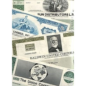 AMAZON SPECIAL!! 50 DIFFERENT RARE ORIGINAL VINTAGE US STOCK CERTIFICATES @ 50c!!! MANY BIG NAMES! LOWEST PRICE on EARTH!! BUY 2 LOTS GET 100 DIFFERENT with REDUCED SHIPPING!!!
