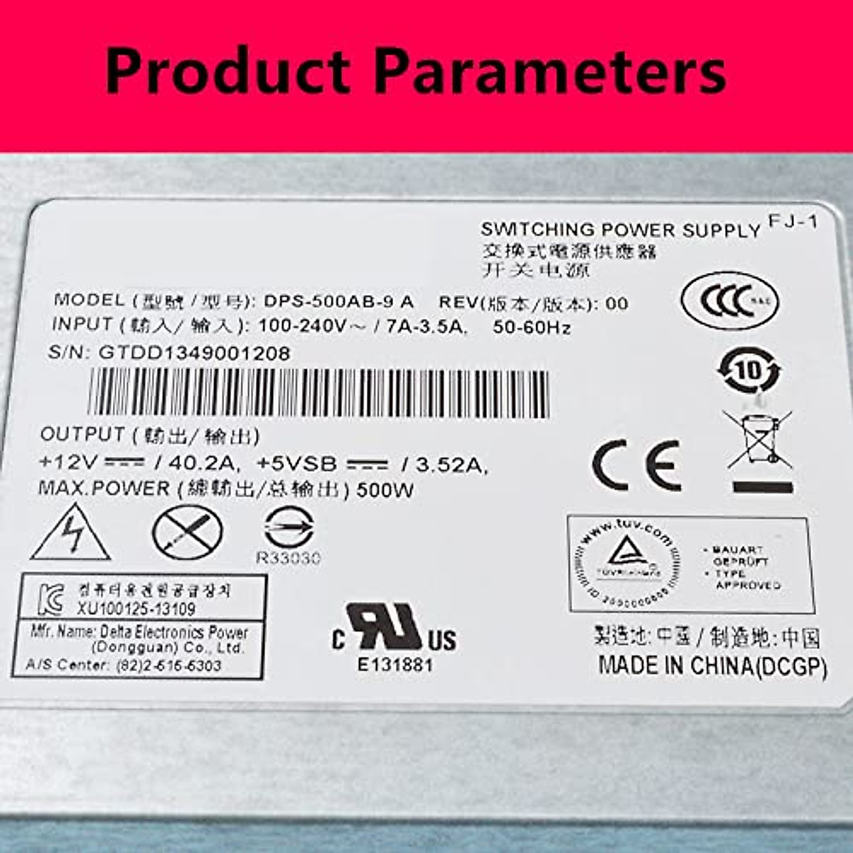 PSU for Delta 500W Power Supply DPS-500AB-9 A DPS-500AB-9 D DPS-500AB-9 E