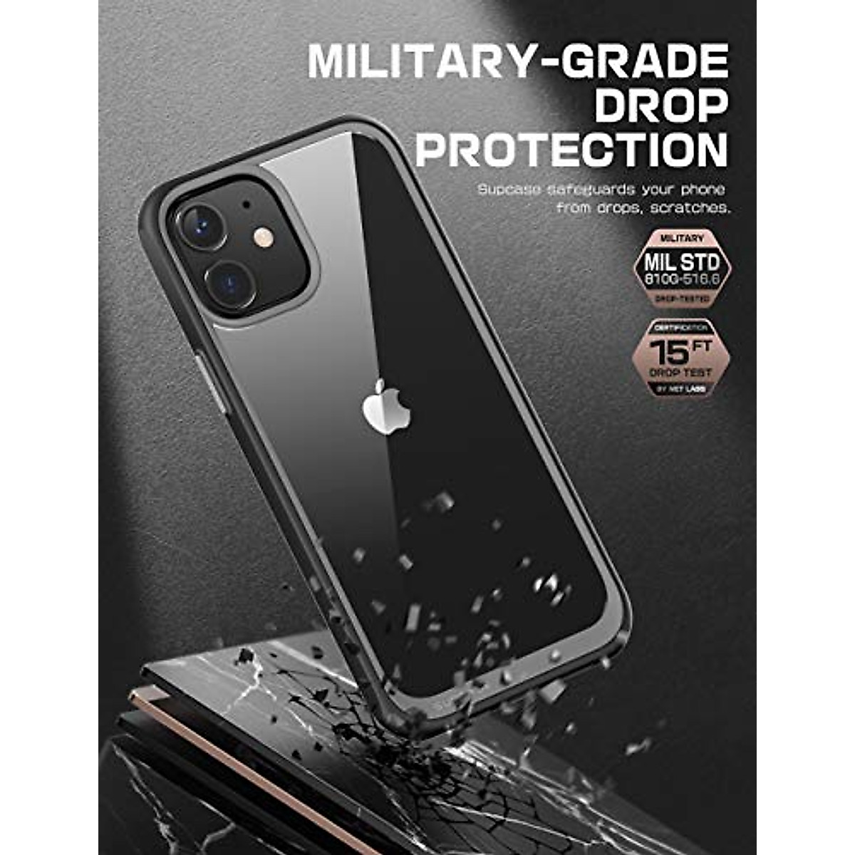 SupCase Unicorn Beetle Style Series Case Designed for iPhone 12 (2020) / iPhone 12 Pro (2020) 6.1 Inch, Premium Hybrid Protective Clear Case (Black)