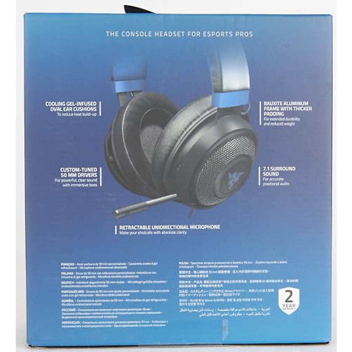 Razer Kraken for Console - Wired Console Gaming Headset (Custom-Tuned 50 mm Drivers, Cooling Gel-Infused Ear Cushions, Unidirectional Retractable Microphone, Cross-Platform) Black-Blue