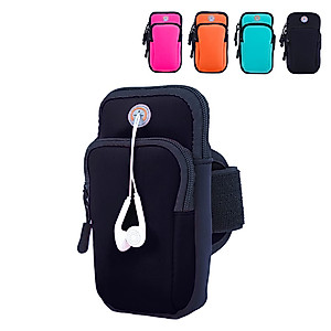 ANJ Outdoors Premium Elastic Running Armband for IPhone X, 8 plus, 7, Galaxy Phones | Water Resistant | Large Capacity Upper Arm Band to hold Money, Cards and Keys |Ideal Running Phone Holder (Black)